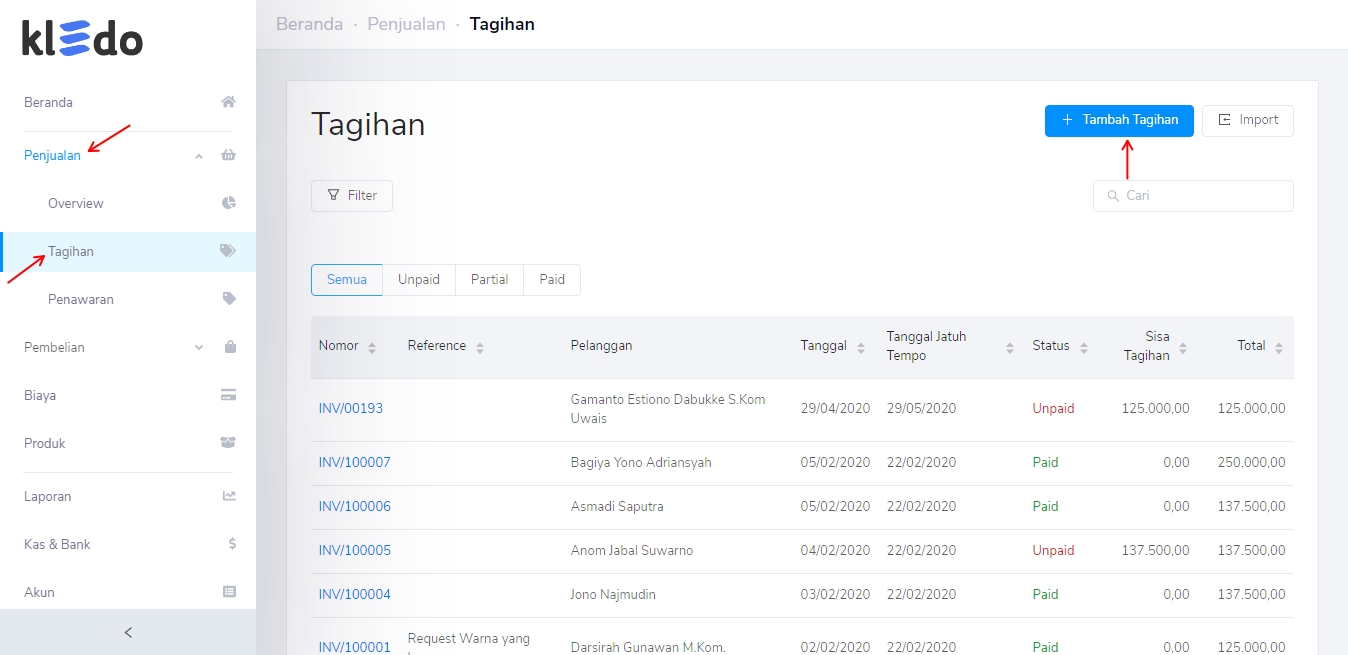 Cara Mengatur Termin Tagihan Penjualan (Invoice) - Kledo