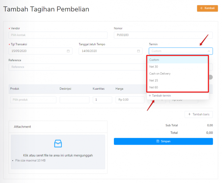 Cara Mengatur Termin Tagihan Pembelian (Purchase Invoice)
