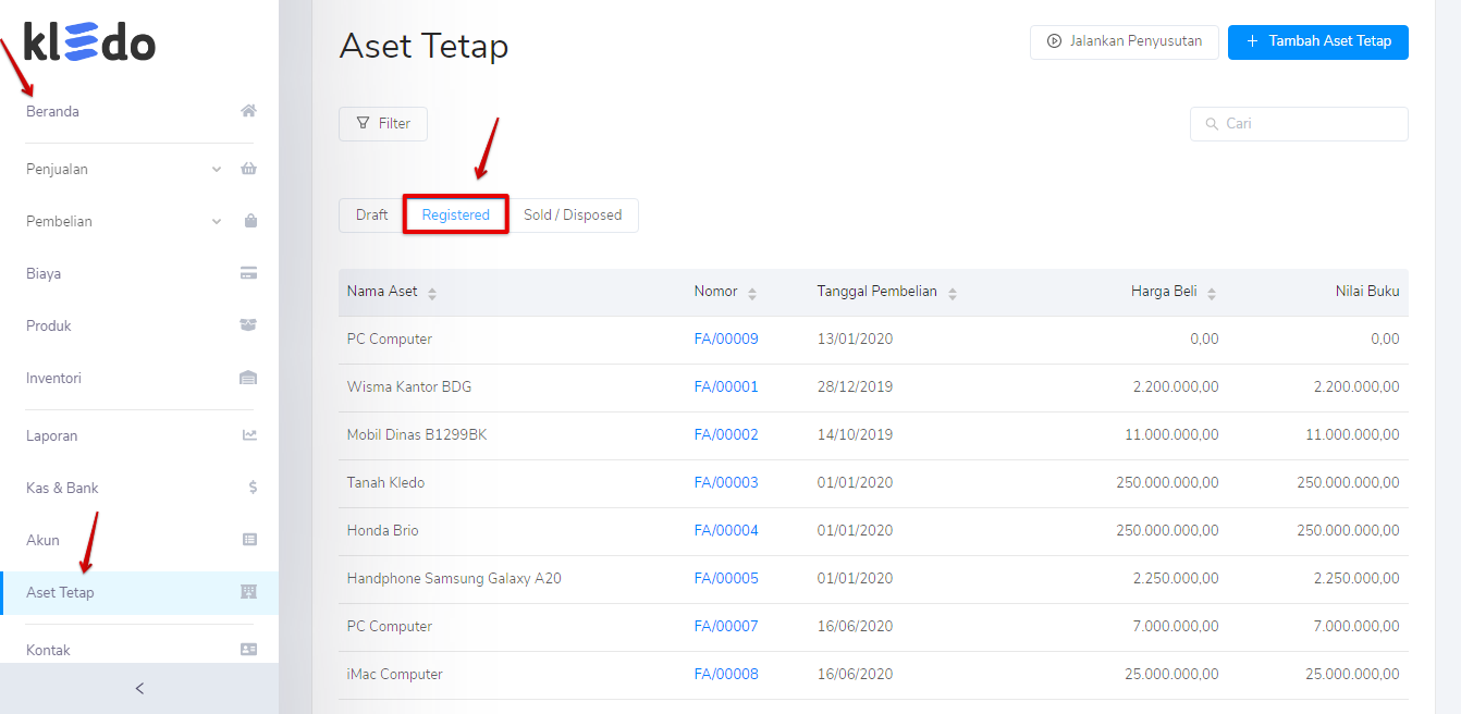 Cara Mengubah Aset Tetap - Software Akuntansi kledo