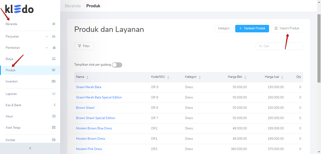 Cara Import Produk - Software Akuntansi Online Kledo