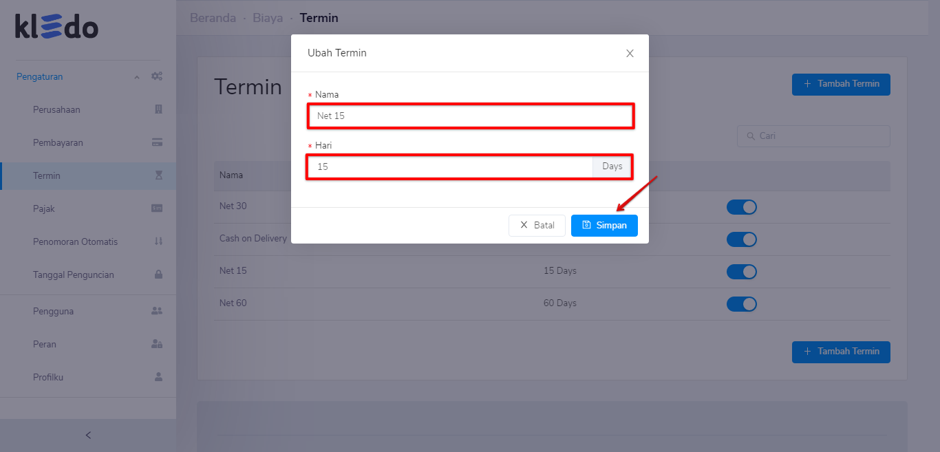 Cara Mengatur Termin - Software Akuntansi KLedo