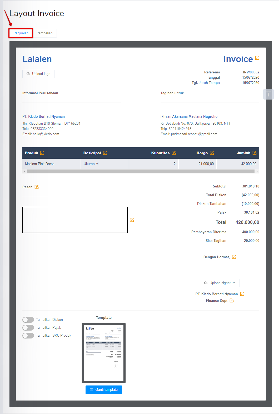 Cara Mengatur Layout Invoice - Software Akuntansi Online Kledo