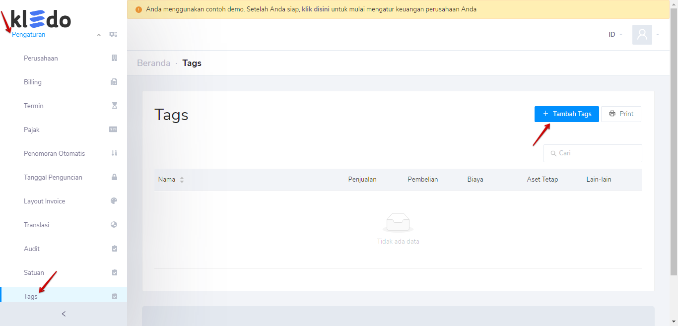 Cara Mengatur Tags - Software Akuntansi Kledo