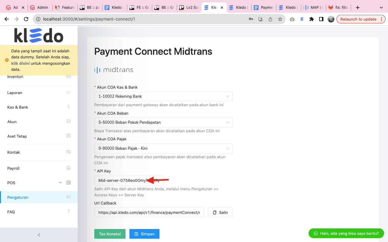 Cara Melakukan Payment Connect Midtrans - Fitur Kledo