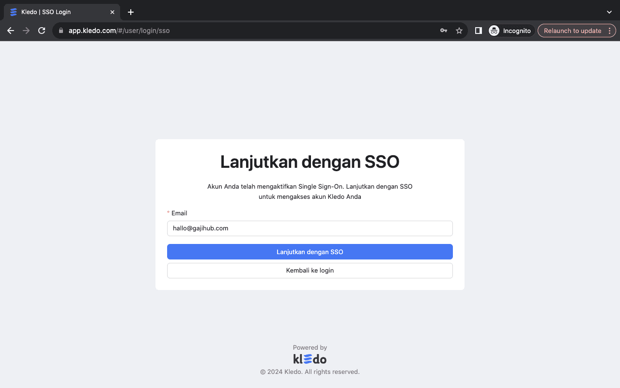 Cara Konfigurasi Login SSO - Single Sign On - Fitur Kledo