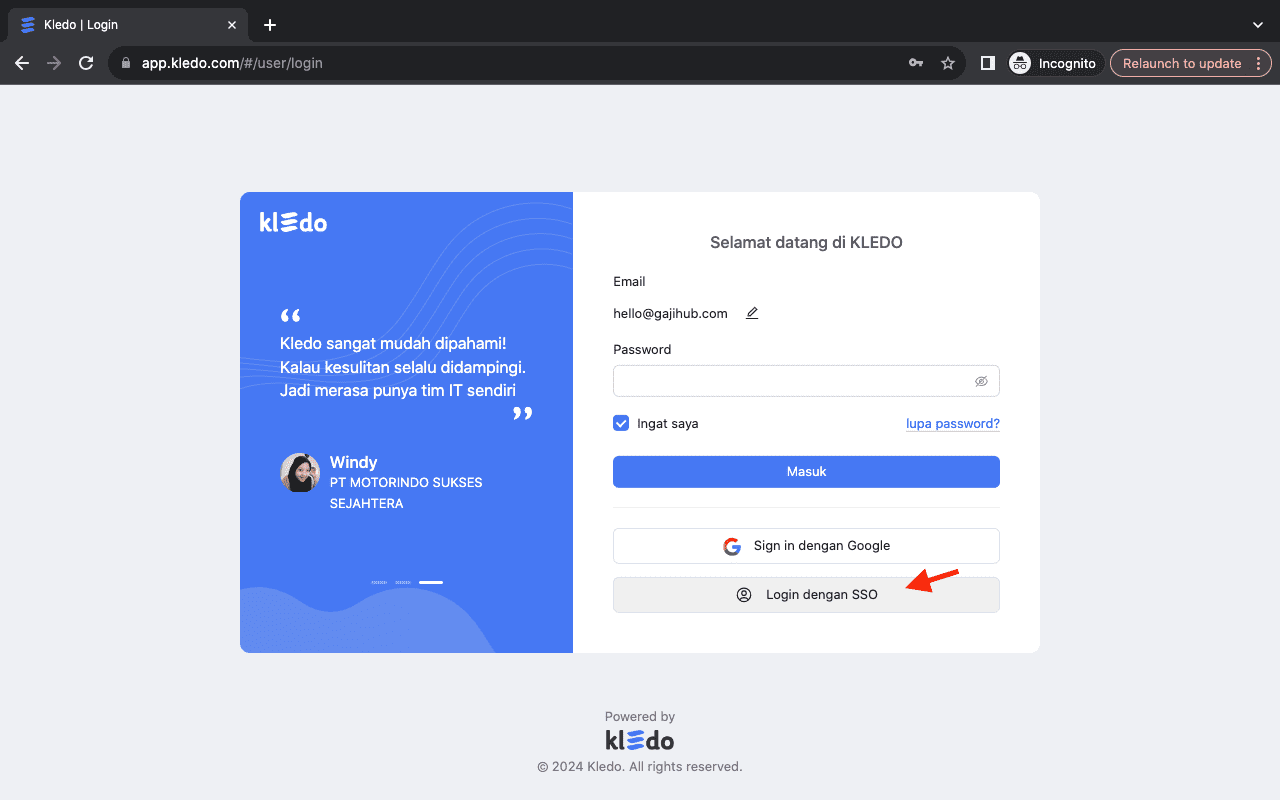 Cara Konfigurasi Login SSO - Single Sign On - Fitur Kledo