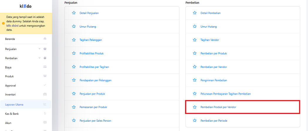 Laporan Pembelian Produk per Vendor